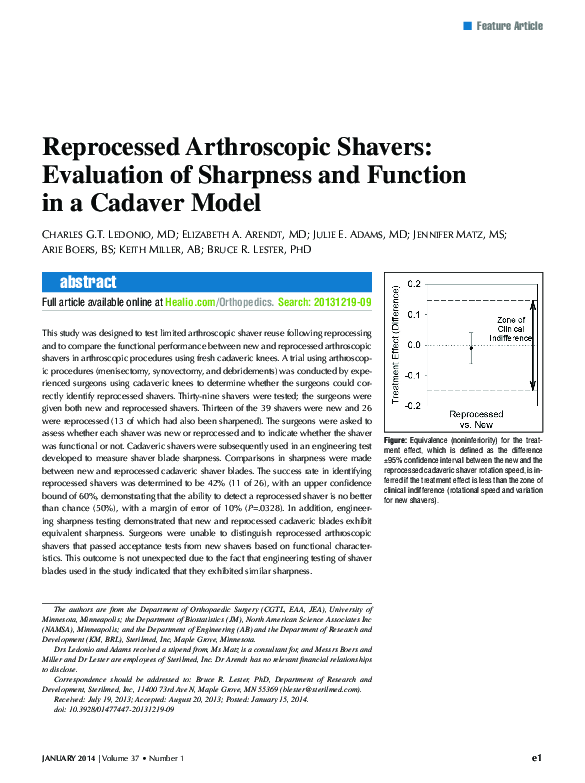 (PDF) Reprocessed Arthroscopic Shavers: Evaluation of Sharpness and Function in a Cadaver Model ...
