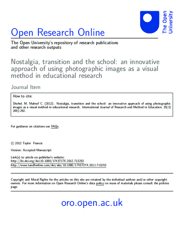 (PDF) Nostalgia, transition and the school: an innovative approach of ...
