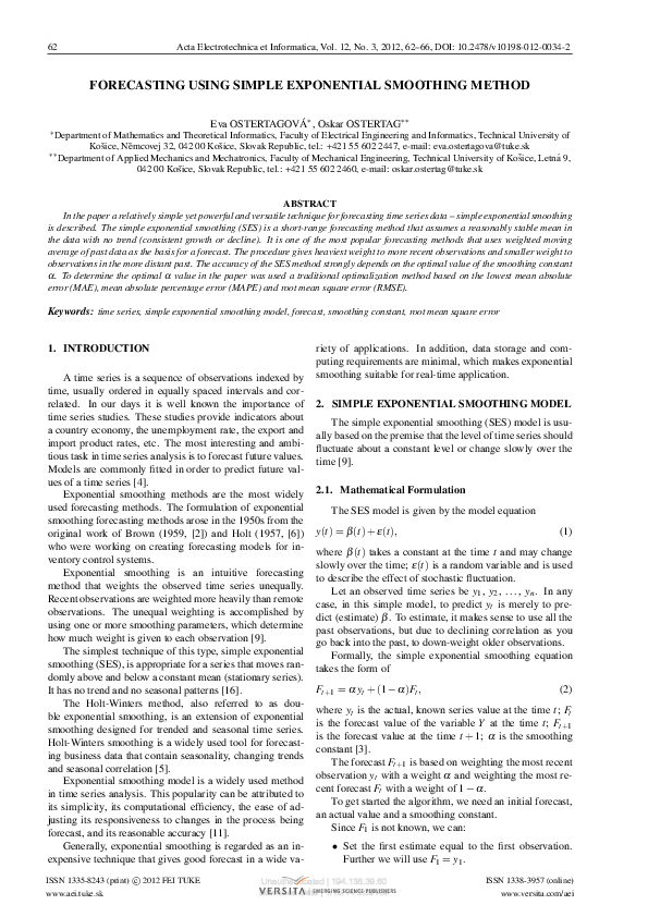 (PDF) Forecasting using simple exponential smoothing method