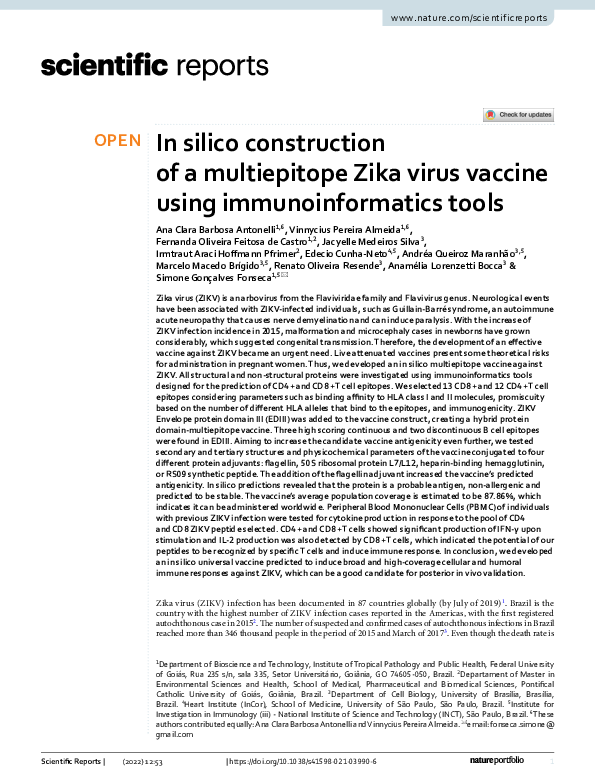 (PDF) In silico construction of a multiepitope Zika virus vaccine using ...