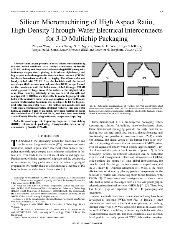 Pdf Silicon Micromachining Of High Aspect Ratio High Density Through Wafer Electrical