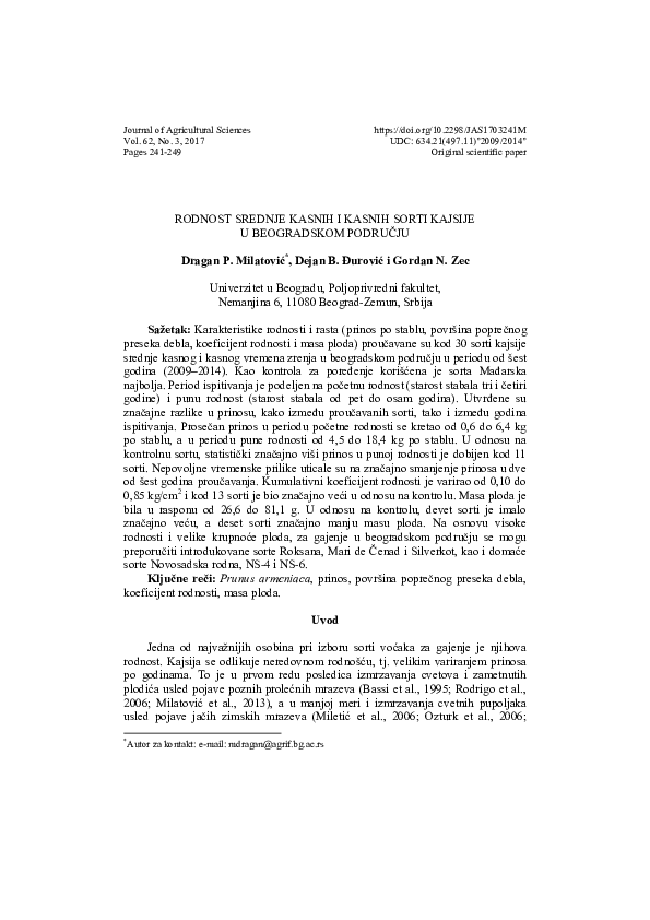 (PDF) Productivity of apricot cultivars of medium late and late ...