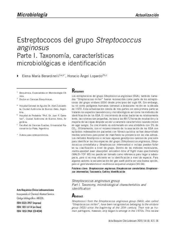 (PDF) Estreptococos del grupo Streptococcus anginosus Parte I ...