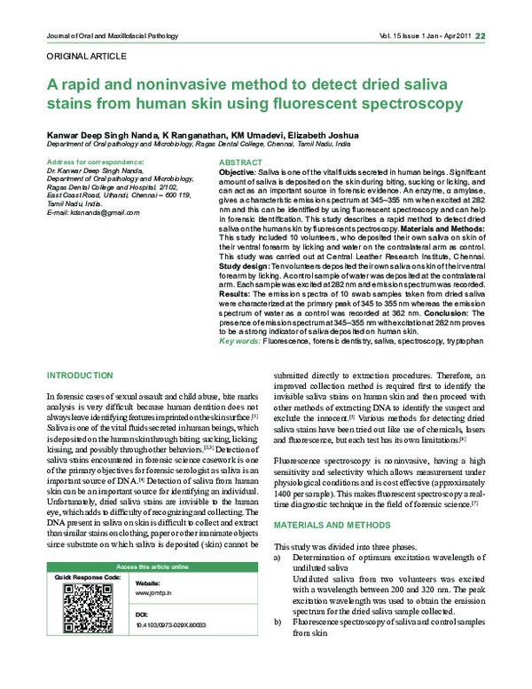 (PDF) A rapid and noninvasive method to detect dried saliva stains from ...