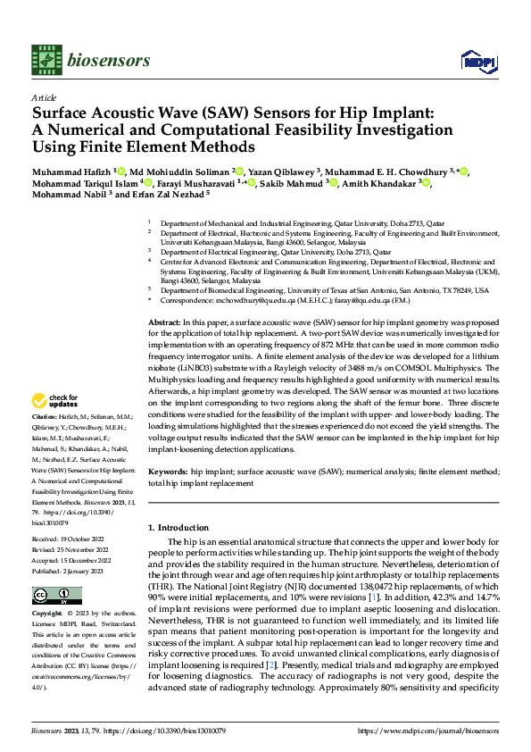 (PDF) Feasibility of SAW Sensors in Hip Implants Using FEM