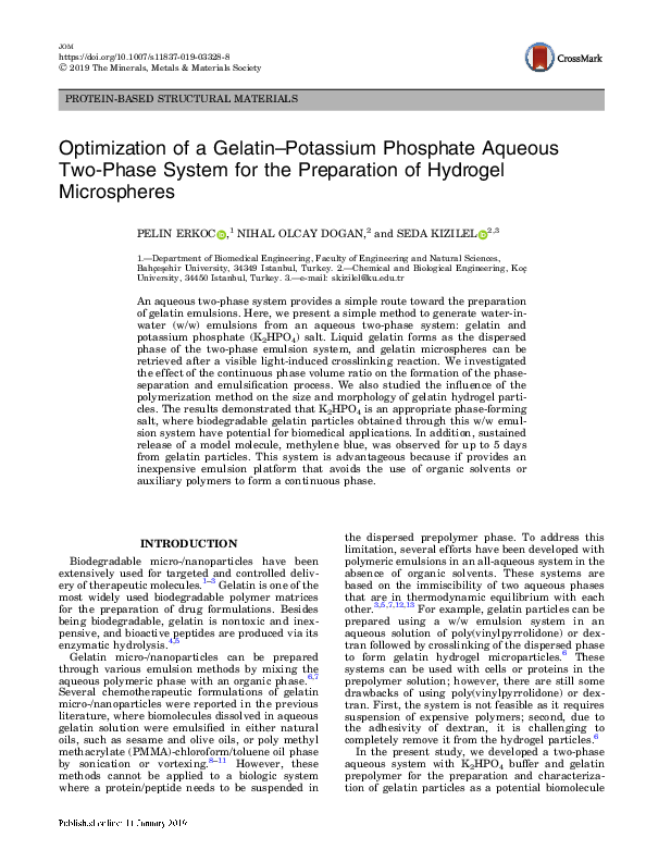 Optimization of a Gelatin–Potassium Phosphate Aqueous Two-Phase System for the Preparation of ...