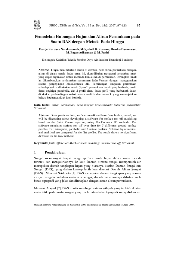 (PDF) Pemodelan Hubungan Hujan dan Aliran Permukaan pada Suatu DAS ...