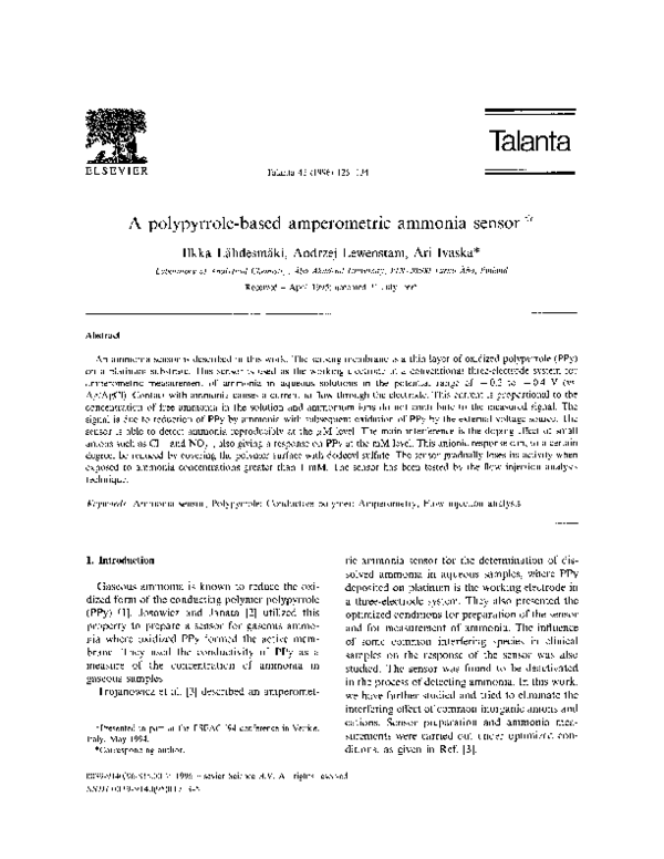 (PDF) A polypyrrole-based amperometric ammonia sensor