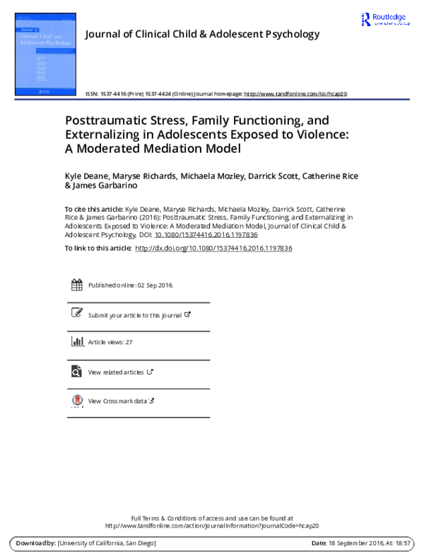 (PDF) Posttraumatic Stress, Family Functioning, and Externalizing in Adolescents Exposed to ...
