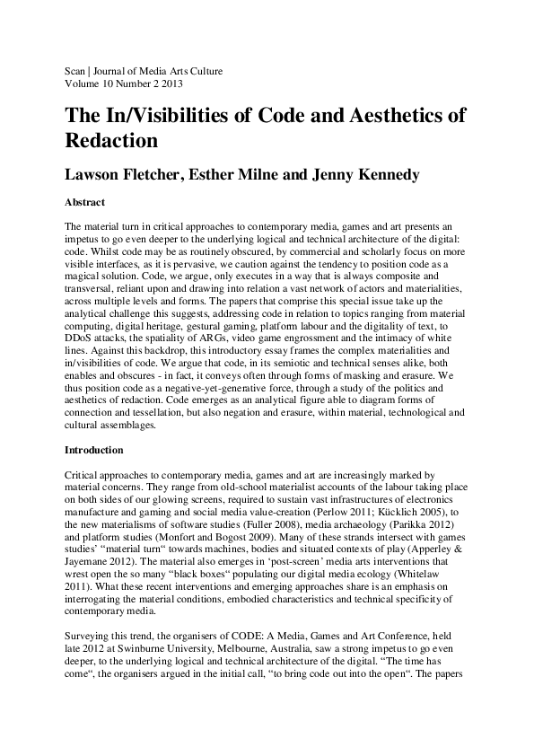 (PDF) The In/Visibilities of Code and Aesthetics of Redaction