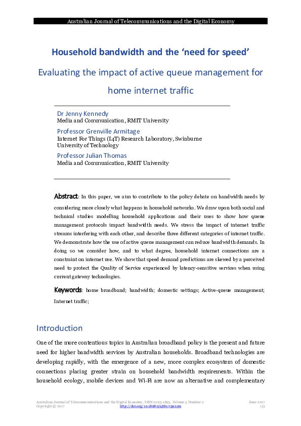 (PDF) Household bandwidth and the ‘need for speed’: Evaluating the ...