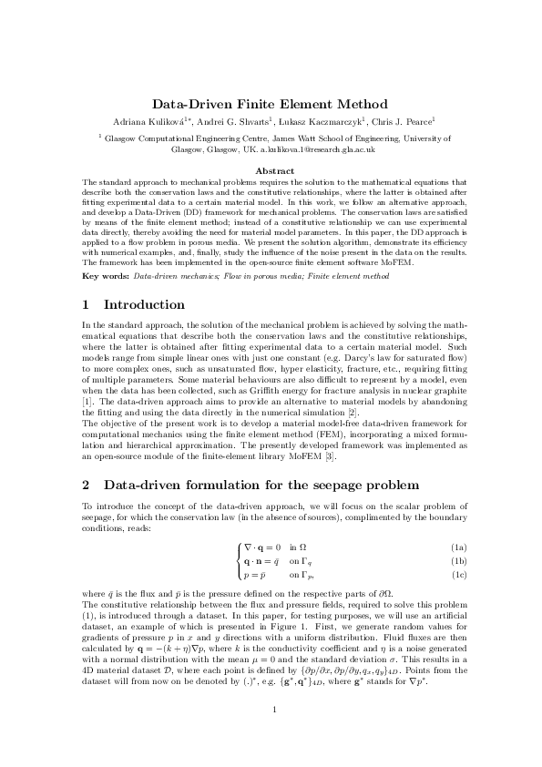 Pdf Data Driven Finite Element Method Adriana Kulikova