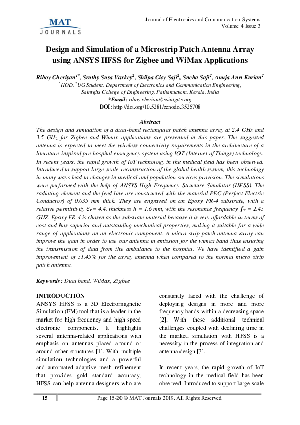 Pdf Design And Simulation Of A Microstrip Patch Antenna Array Using