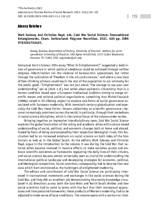 (PDF) Mark Solovey and Christian Dayé, eds. Cold War Social Science ...