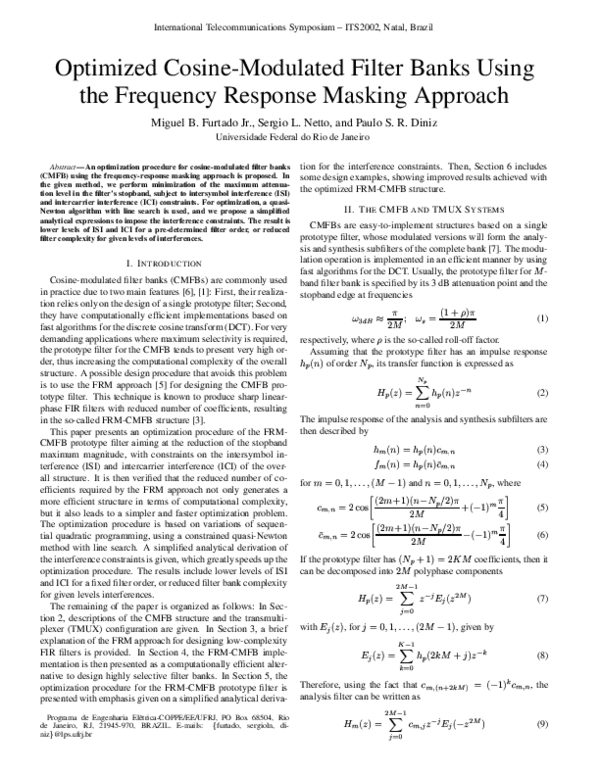 (PDF) Optimized Cosine-Modulated Filter Banks Using the Frequency ...
