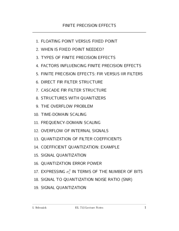 Pdf Finite Precision Effects