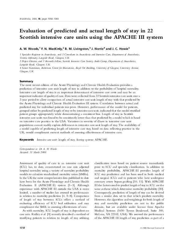 (PDF) Evaluation of predicted and actual length of stay in 22 Scottish ...