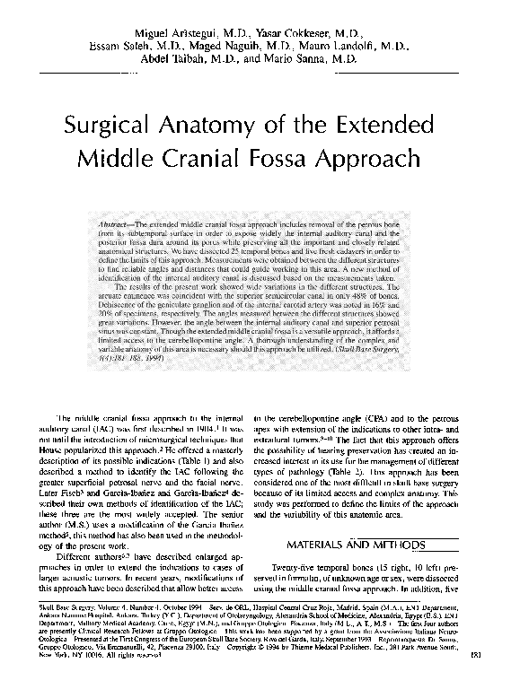 (PDF) Surgical Anatomy of the Extended Middle Cranial Fossa Approach ...