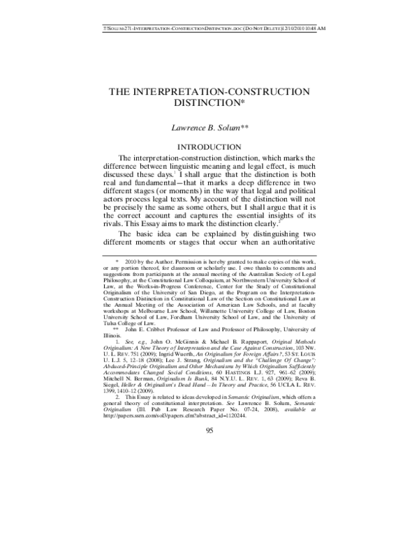(PDF) The interpretation-construction distinction | Lawrence Solum ...