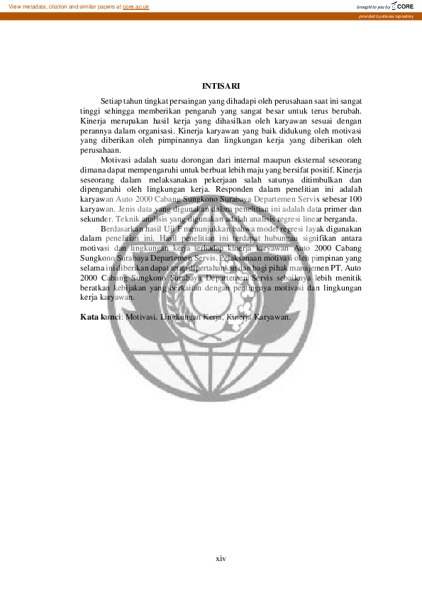 (PDF) PENGARUH MOTIVASI DAN LINGKUNGAN KERJA TERHADAP KINERJA KARYAWAN ...