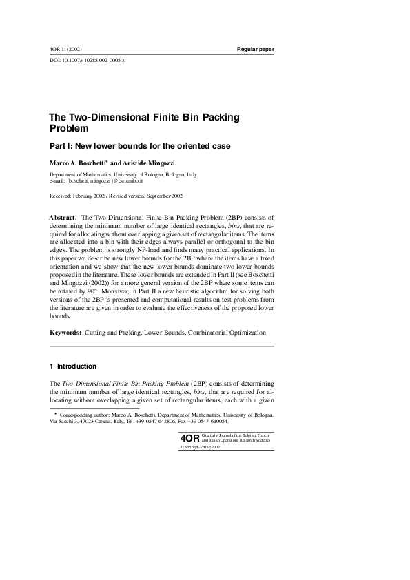 (PDF) The two-dimensional finite bin packing problem. Part I: New lower ...