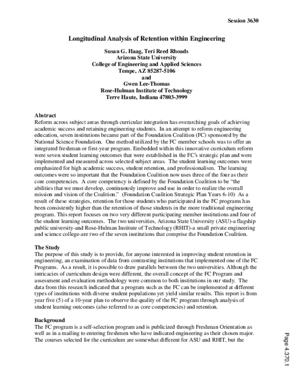 (PDF) Longitudinal Analysis Of Retention Within Engineering