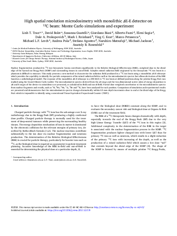 (PDF) High spatial resolution microdosimetry with monolithic ΔE-E ...
