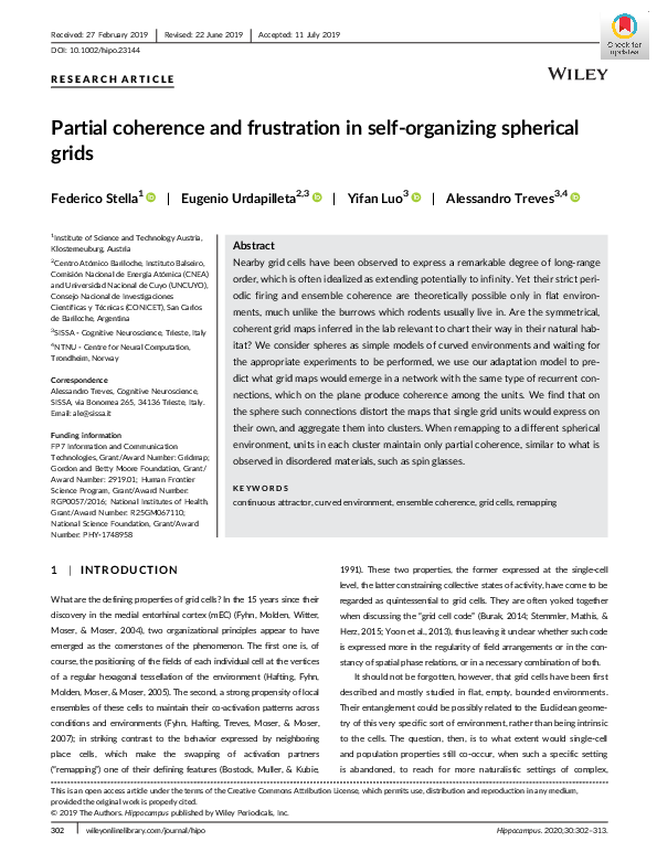(PDF) Partial coherence and frustration in self‐organizing spherical grids