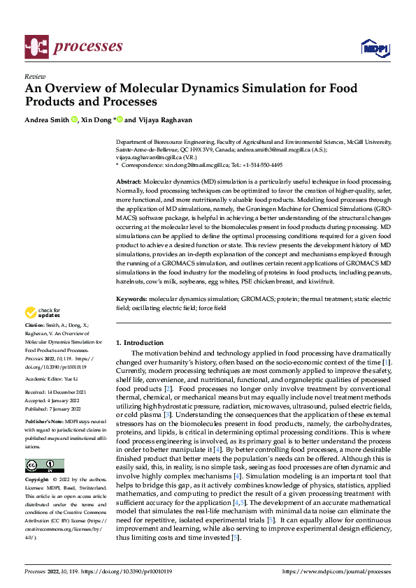 (PDF) An Overview of Molecular Dynamics Simulation for Food Products ...