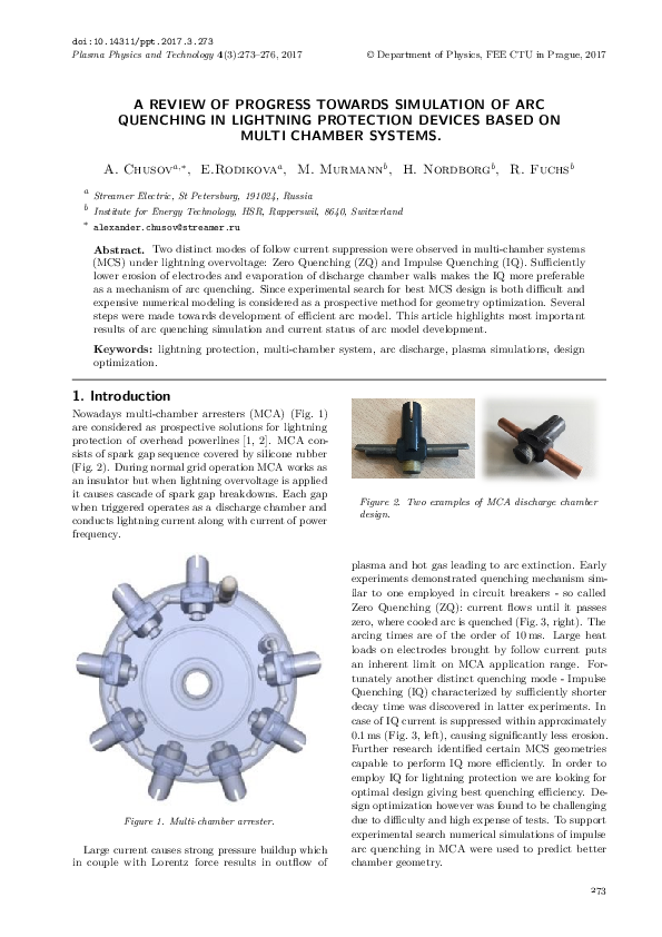 A Review of Progress Towards Simulation of Arc Quenching in Lightning Protection Devices Based ...