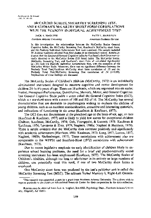 (PDF) McCarthy scales, McCarthy screening test, and Kaufman's McCarthy ...
