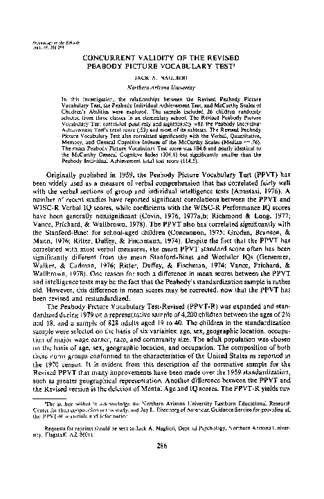 (PDF) Concurrent validity of the revised Peabody Picture Vocabulary Test