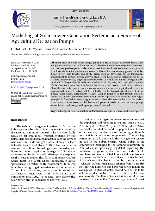 (PDF) Modelling of Solar Power Generation Systems as a Source of ...