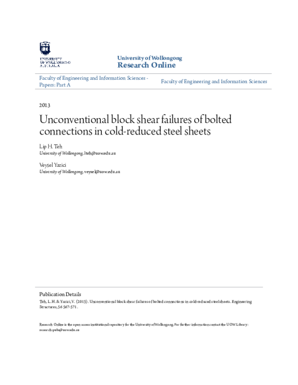 (PDF) Unconventional block shear failures of bolted connections in cold ...