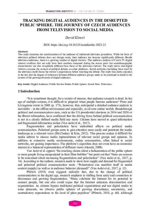(PDF) Tracking Digital Audiences in the Disrupted Public Sphere. The Journey of Czech Audiences ...