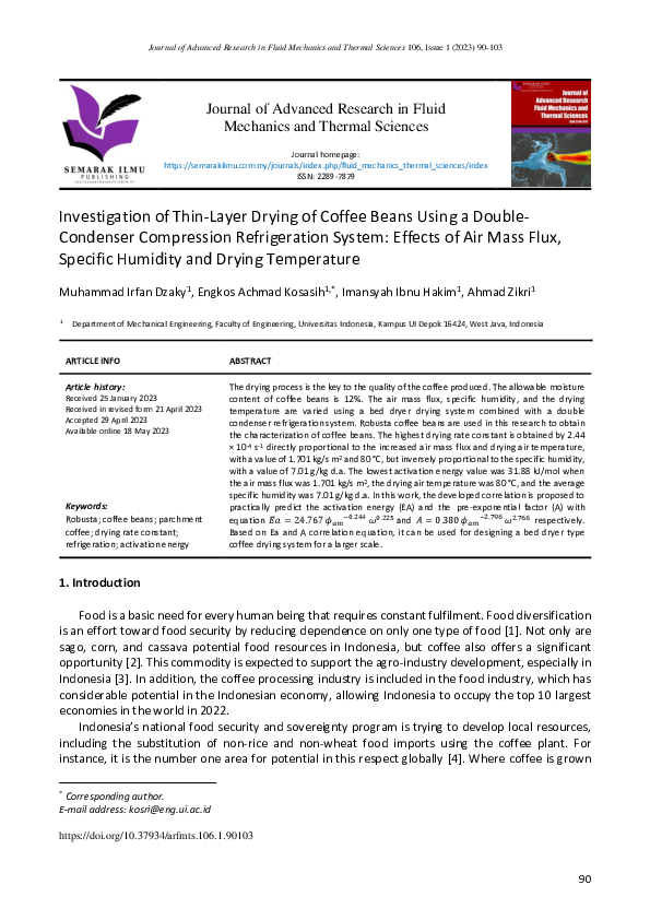 (PDF) Investigation of Thin-Layer Drying of Coffee Beans Using a Double ...