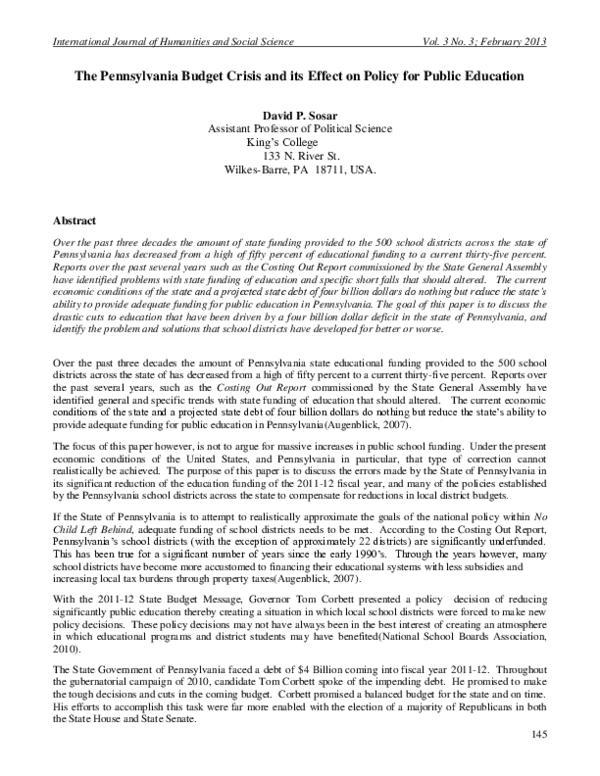 (PDF) The Pennsylvania Budget Crisis and its Effect on Policy for ...