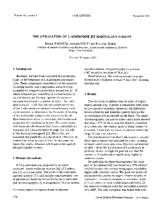 Pdf The Utilization Of L‐adenosine By Mammalian Tissues Michal Jurovčík
