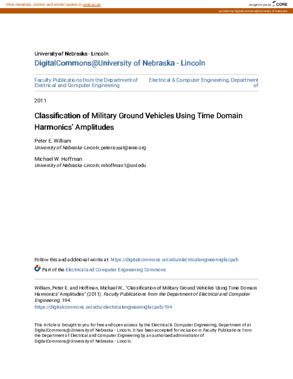 (PDF) Classification of Military Ground Vehicles Using Time Domain ...