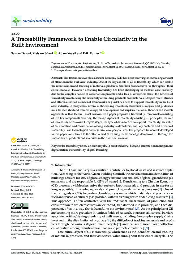 Pdf A Traceability Framework To Enable Circularity In The Built Environment