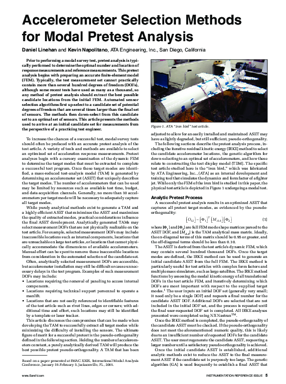 (PDF) Accelerometer Selection Methods for Modal Pretest Analysis