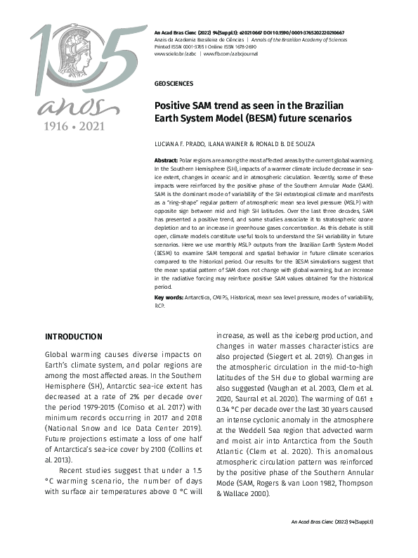 (PDF) Positive SAM trend as seen in the Brazilian Earth System Model (BESM) future scenarios