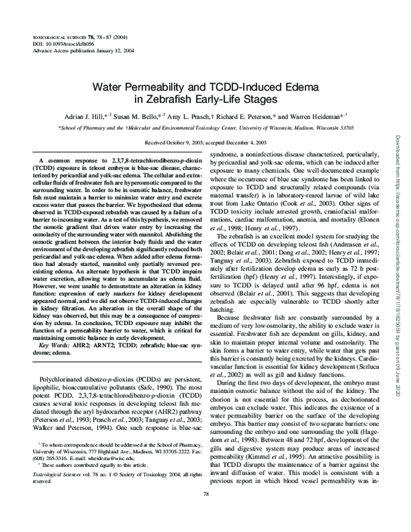 (PDF) Water Permeability and TCDD-Induced Edema in Zebrafish Early-Life ...