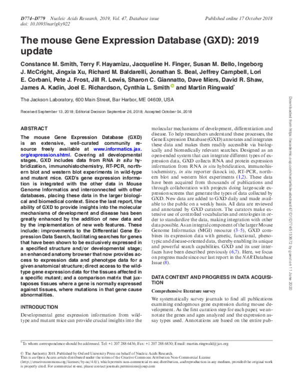 (PDF) The mouse Gene Expression Database (GXD): 2019 update