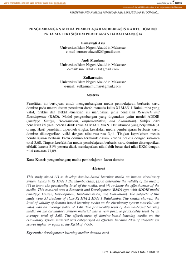 (PDF) Pengembangan Media Pembelajaran Berbasis Kartu Domino Pada Materi Sistem Peredaran Darah ...