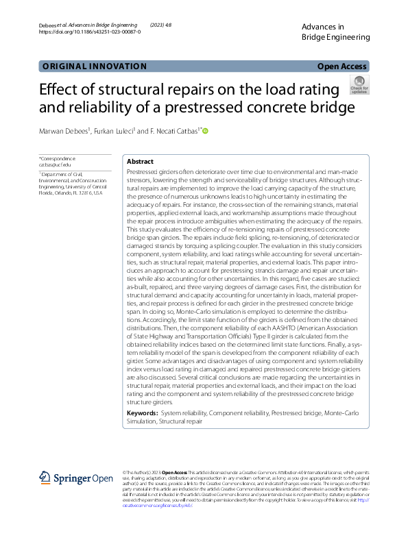 (PDF) Effect of structural repairs on the load rating and reliability of a prestressed concrete ...