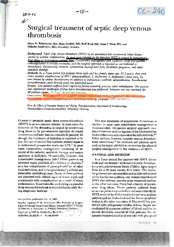 (PDF) Surgical treatment of septic deep venous thrombosis
