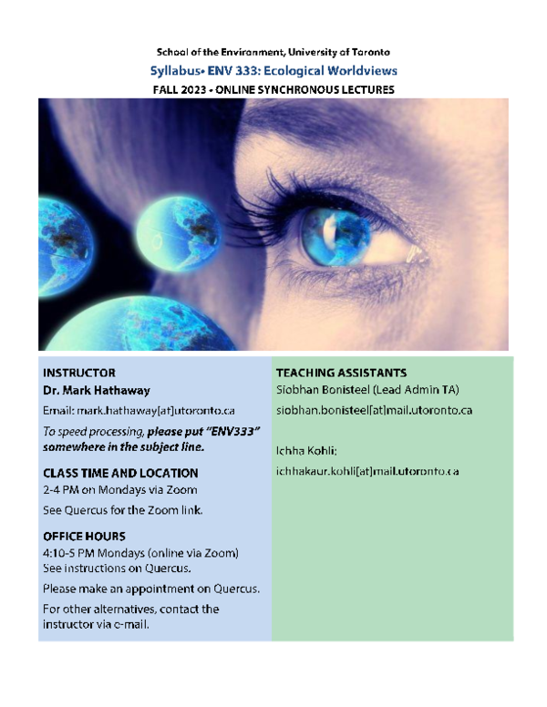 (PDF) Course Syllabus: Ecological Worldviews (ENV333)
