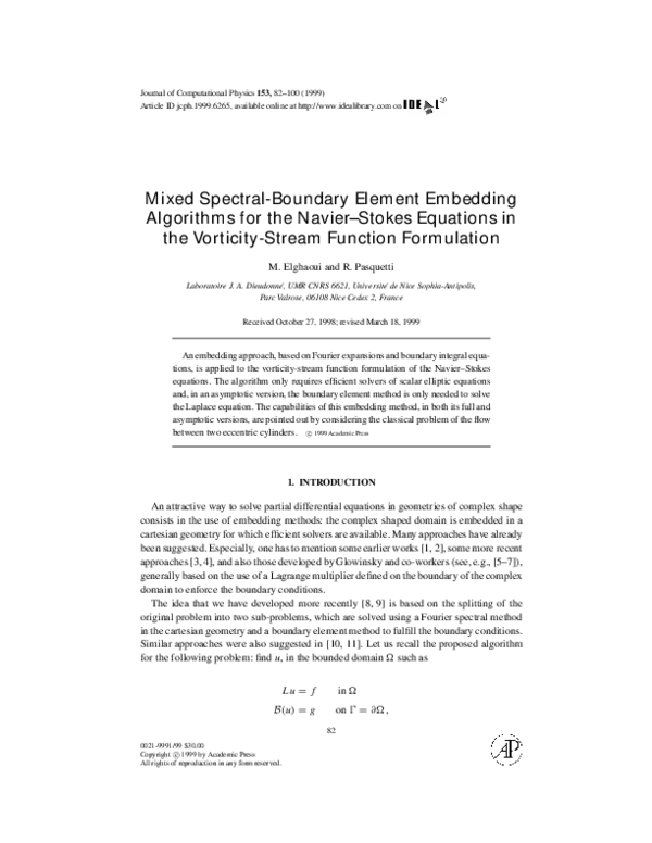 (PDF) Mixed Spectral-Boundary Element Embedding Algorithms for the Navier–Stokes Equations in ...