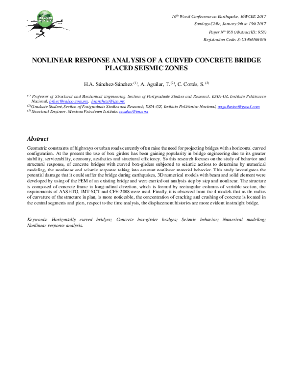 (PDF) NONLINEAR RESPONSE ANALYSIS OF A CURVED CONCRETE BRIDGE PLACED ...